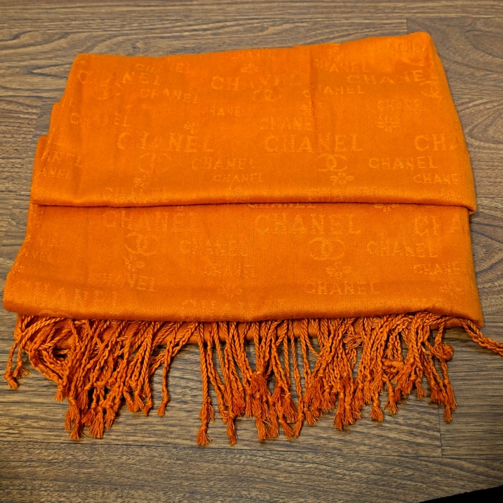 Pashmina Wrap Scarf Chanel Logo 100% Pashmina Fringe - Gem